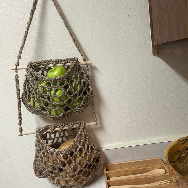 Jute Wall Hanging Basket. 3 Tier. Storage for Fruits, Vegetables, Onion ...