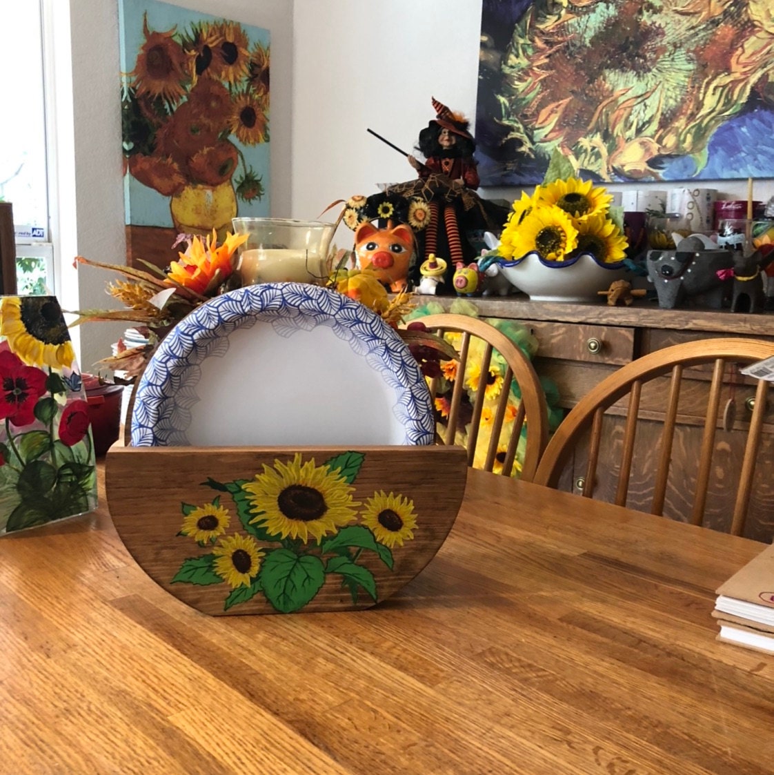 Paper Plate Holder, Wooden Plate Holder, Holder for Plates, Sunflower ...