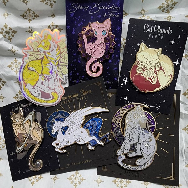 Sun / Moon Cat Pins - *SECONDS GRADE* Alternative Colours - 65mm/2.55" Tall Space Cat Enamel Pin ...