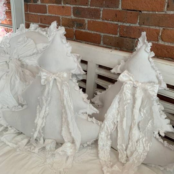 Tattered Pink and White Toile Raw Edge Washed Cotton Wrinkled Crinkled ...