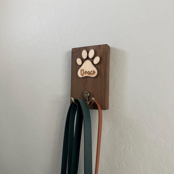 Personalised Dog Lead Holder, Wooden Dog Leash Hanger, Handmade Dog ...