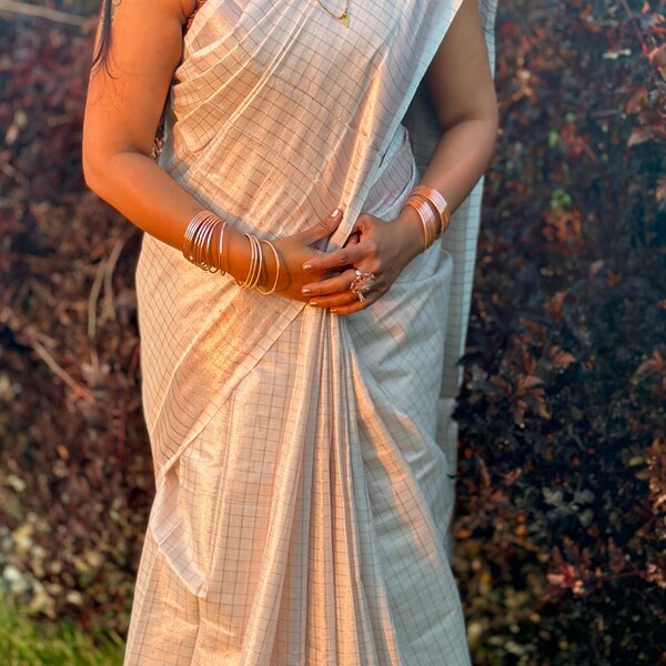 Kerala Set Mundu Gold Tissue With Stripe Vishu Onam Saree Mundum ...