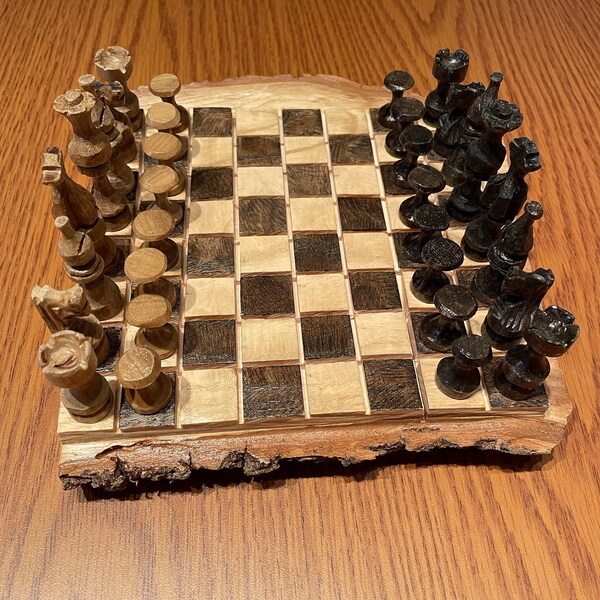 LIVE EDGE Chess Set With Rough Edges Made From Ash Wood, Wooden Chess ...
