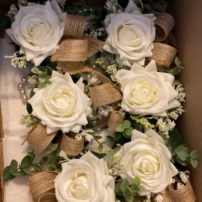 Boho Bridal Bouquet, Soft Sage Green & White Roses With Greenery ...