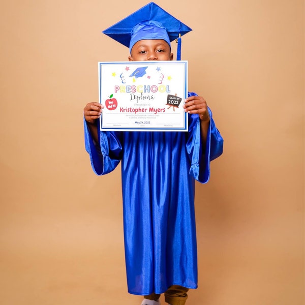 INSTANT DOWNLOAD Printable Preschool Graduation Red Yellow Blue Diploma ...