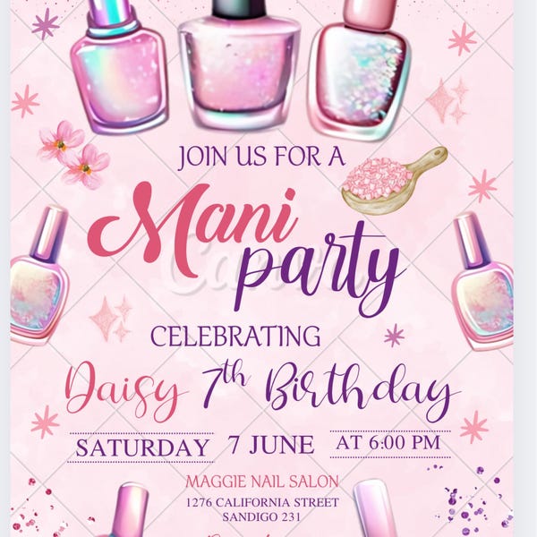 Mani Birthday Party Invitation, Birthday Party Invite, Spa Day Birthday ...