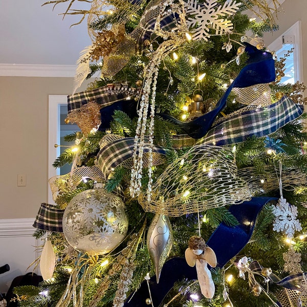 8 Yards Baby Blue and Red Tartan Plaid Wired Christmas Ribbon 2 1/2 X 8 ...