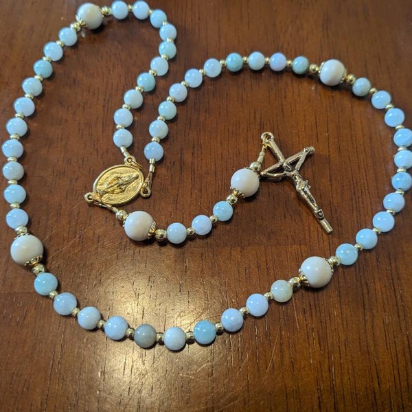 Modern Soft Green Catholic Rosary - Gold - Catholic Rosary - Gemstone ...
