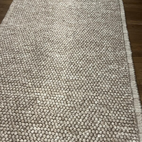Cozy Beige Wool Rug With Custom Options - Handwoven Chunky Loop Style ...