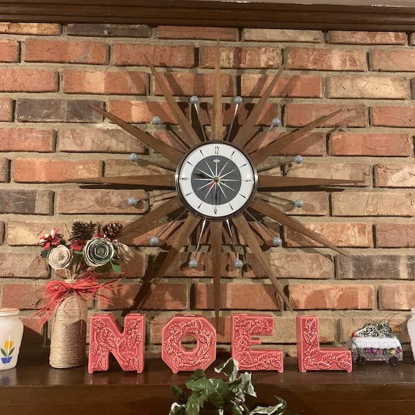 27 Inch Hand Made Mid Century Style Starburst Clock by Royale, Dove ...