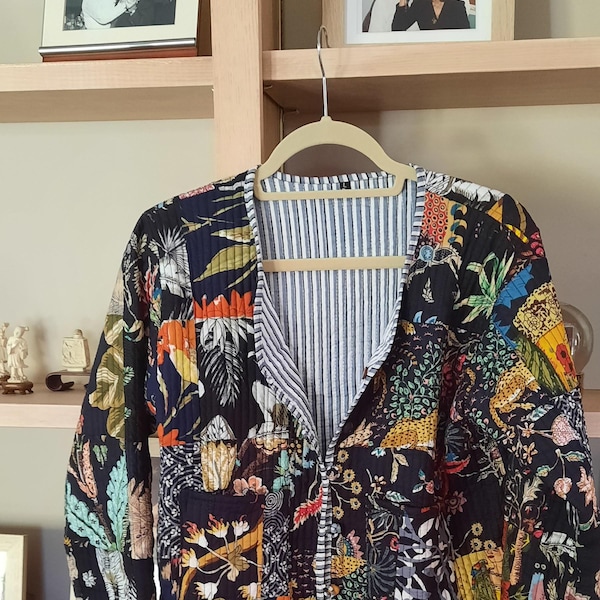 Floral Quilted Jackets Cotton Green Bohemian Style Fall Winter Jacket ...