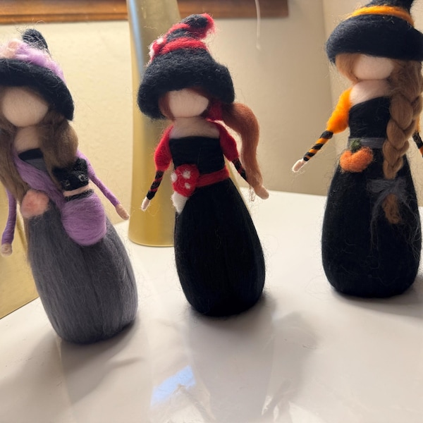 Needle Felt Witch With Her Little Witch With a Pumpkin, Halloween and ...