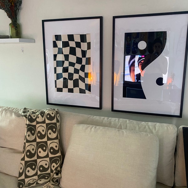 Funky (large and Medium Size Square Posters) Checkered Wavy Retro ...