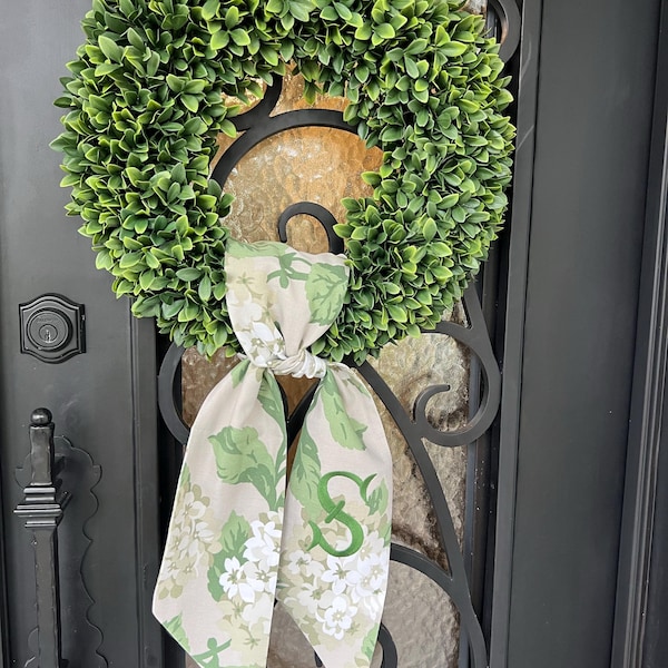 Spring Green Stripe Monogram Wreath Sash for Front Door, Personalized ...