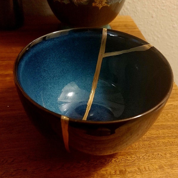 Kintsugi Bowl, Handmade Kintsugi Blue Cereal Bowl - Minimalist Home ...