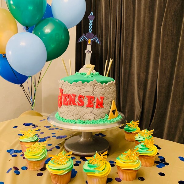 Zelda Master Sword Personalized Cake Topper and Zelda Crest Cupcake (1 ...