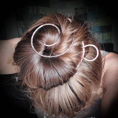 Large Hair Pin Antique Copper Hair Clip Hair Fork, Textured Hair Bun ...