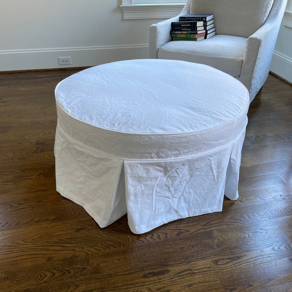 Round Ottoman Slipcover With Welt Cord and Pleats - Etsy