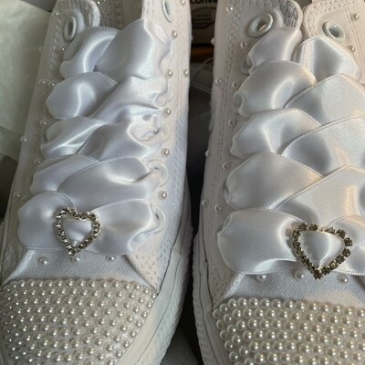 Bridal Wedding Custom White Pearl Converse Wedding Sneakers Bride Converse - Etsy