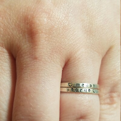 Stackable Skinny Gold Name Ring, Stacking 14K Name Ring, Custom ...