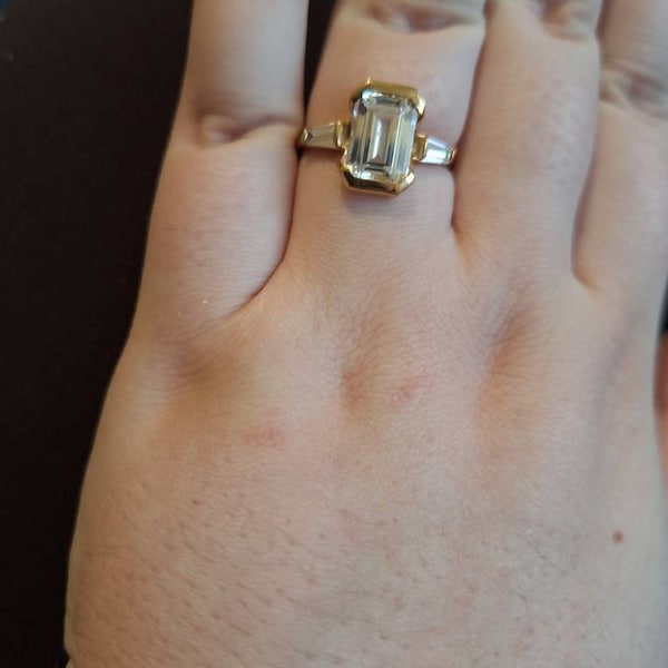 14kt Gold With 3ct Emerald & Tapper Baguette Moissanite Three Stone ...