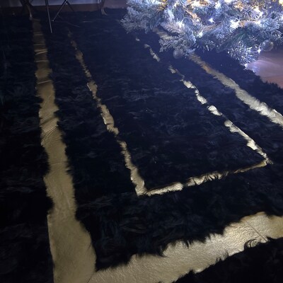 Plush Area Black White Gold Soft Rug Faux Leather Rug Living - Etsy