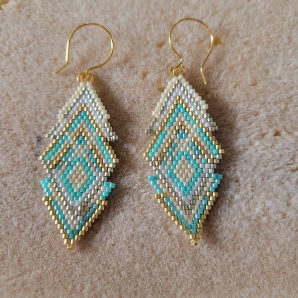 PDF Pattern Geomeric Green Seed Bead Earrings Pattern - Brick Stitch ...