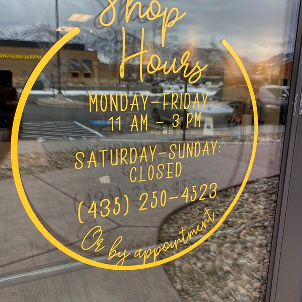 Business Opening Hours Decal or Static Cling - Open to Close - Hours of ...