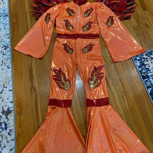 Orange Holographic Rocket Man Catsuit With Bell Sleeves, Bell Bottoms ...