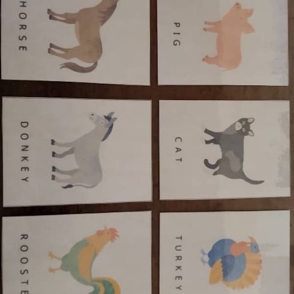 20 Farm Animals Cards, Montessori Flash Cards, Pre-school Cards ...