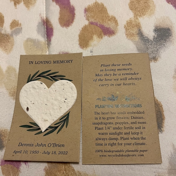 Flower Seed Paper Memorial Cards - in Loving Memory Plantable Paper ...