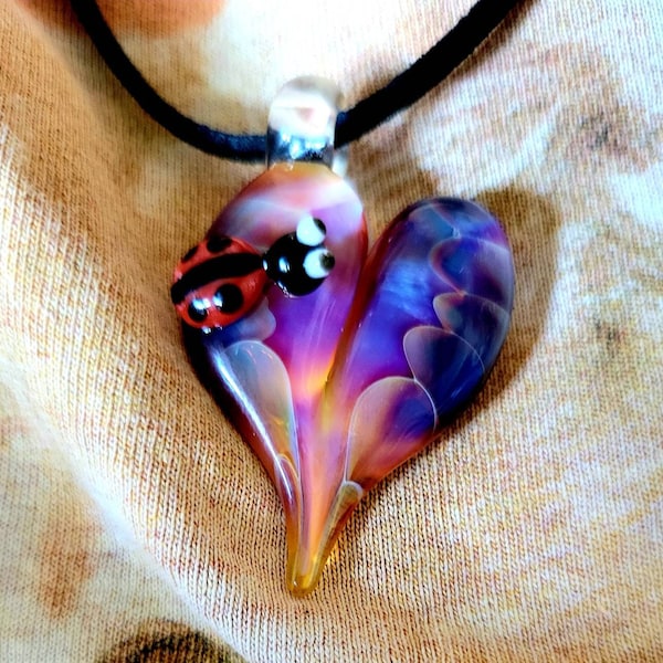 Ladybug Heart Pendant - Best Gift Ideas - Glass Heart Lampwork Jewelry ...