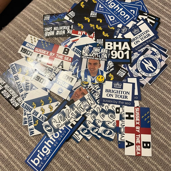 100 X Brighton & Hove Albion Stickers - Based on Poster Shirt Scarf Pin ...