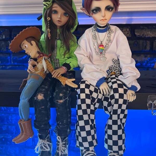 BJD 1/4 1/3 Preorder Washed Blue/black Flare Pants Wide Leg Jeans SD16 ...