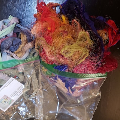 1 Oz Sari Silk Threads W/ribbon Pieces Boho Junk Journal Fiber Beads ...