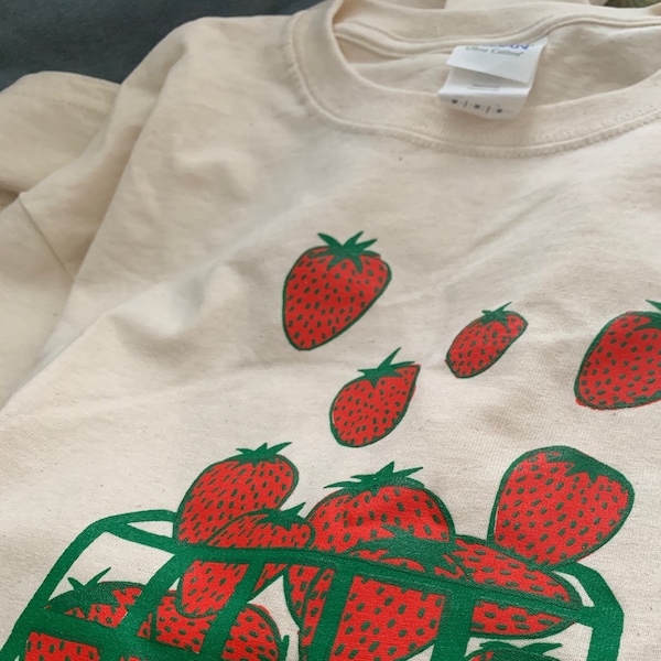 Strawberry Shirt, Screen Print T-shirt, Graphic Tee, Foodie Clothing ...