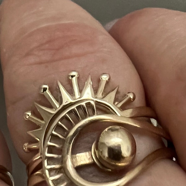 Sunshine 14k Solid Gold Ring, Half Sunburst Ring, Celestial Ring ...