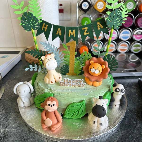 EDIBLE Jungle Animals Cake Topper / Set of 6 / Any Personalised Name ...