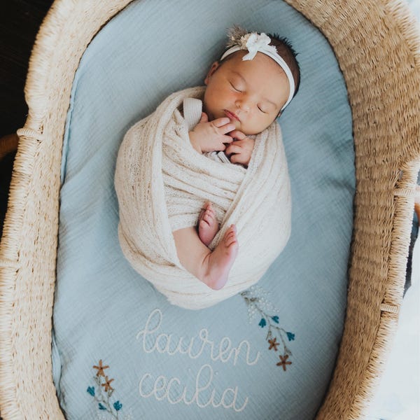 Personalized Hand Embroidered Baby Swaddle Blanket With Name and Floral ...