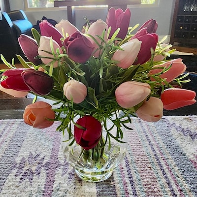 White Real Touch Flowers Centerpiece-cream Tulips Spring Table ...
