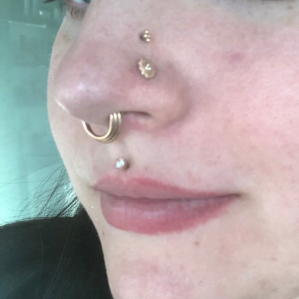 Rose Gold Triple Stack Septum Ring ~ 3 Layered Nose Ring ~ Rose Gold ...