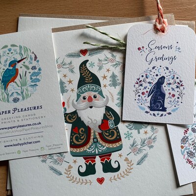 Cat Card Illustrated Cat in Flowers Sleeping Cat Scandinavian Folk Art ...