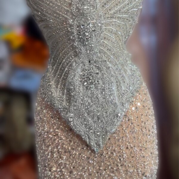 Silver Border Haute Couture Glue Stick Rhinestone Fabric With Silver ...