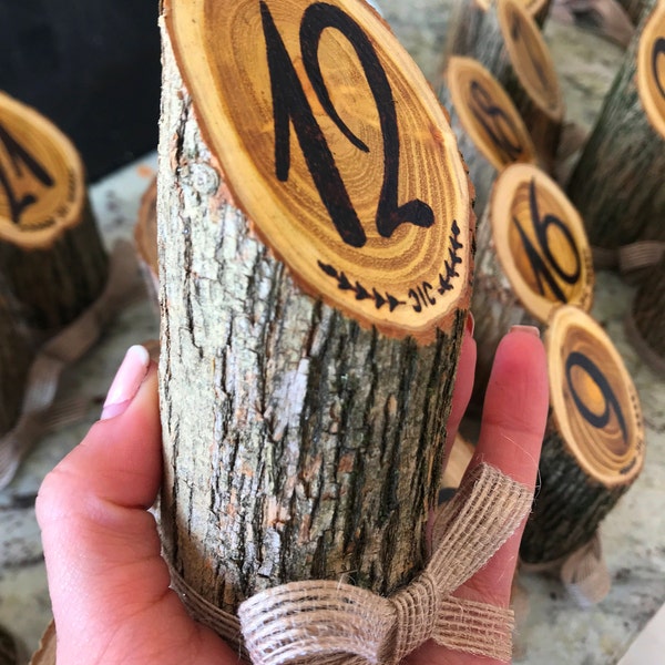 Rustic Wedding Table Numbers Engraved Wooden Log Table Numbers Boho ...