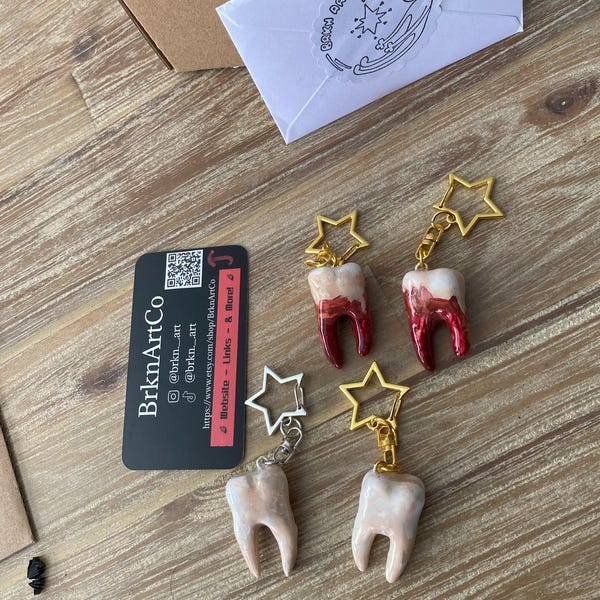 Tooth Keychain - Hand Made Clay Teeth Pendants - Grunge Keychain for ...