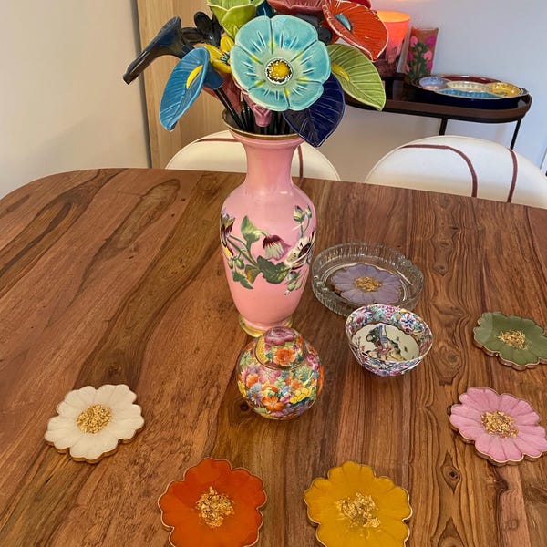 Ocean Inspired Collection - Gold Accented Flower Handmade Resin ...