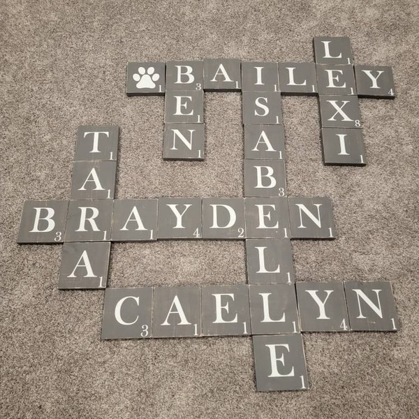 Distressed Black White Scrabble, Scrabble Wall Tiles, Wall Art, Rustic ...