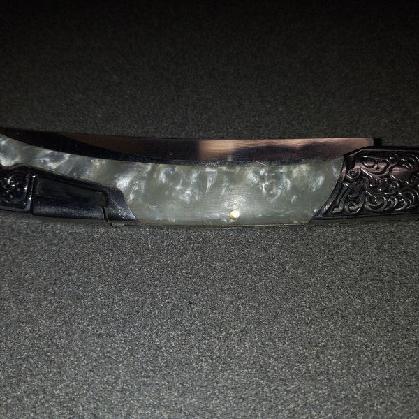 Pearl Marble Handle Engraved Blade Folding Pocket Knife 9" Original ...