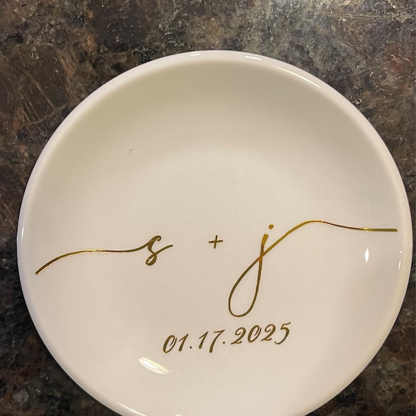Personalized Trinket Dish, Wedding Ring Holder, Engagement Jewelry Dish ...