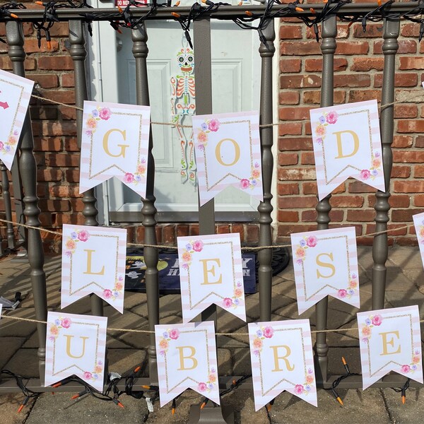 God Bless Banner Pink and Gold First Communion Banner With Floral ...